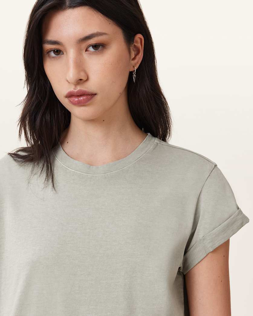 Anna Crew Neck Short Sleeve T-Shirt ABBEY STONE GREEN | ALLSAINTS US